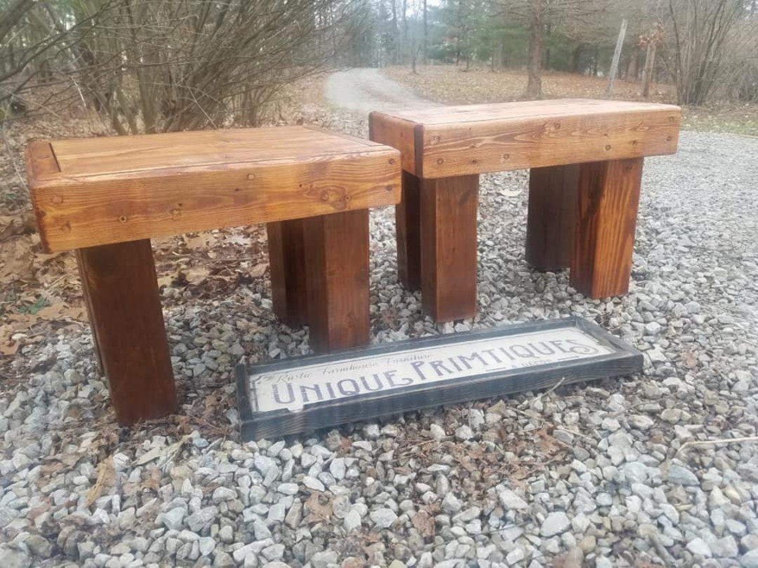 RUSTIC END TABLES American Walnut Solid Reclaimed Wood Benches Set of ...