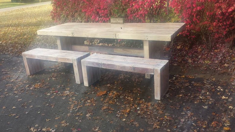 Reclaimed Rustic Pallet Wood Farm Dining Table W/2 Benches | Etsy