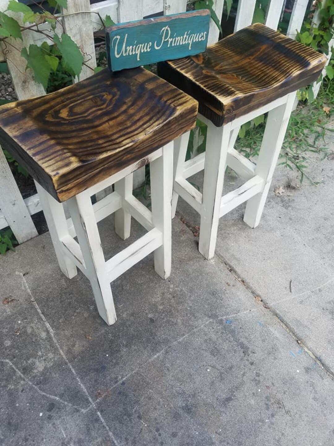 FARMHOUSE BAR STOOLS Lot of Two Rustic Farm House Kitchen Tall Short ...