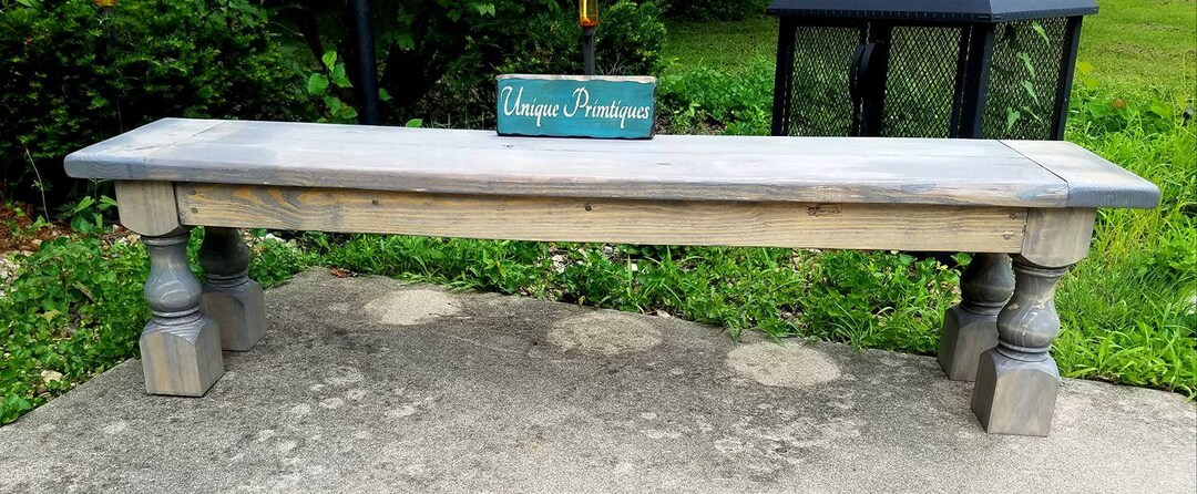 Rustic New England Farm House Wood BENCH FARMHOUSE Kitchen Turned Legs ...