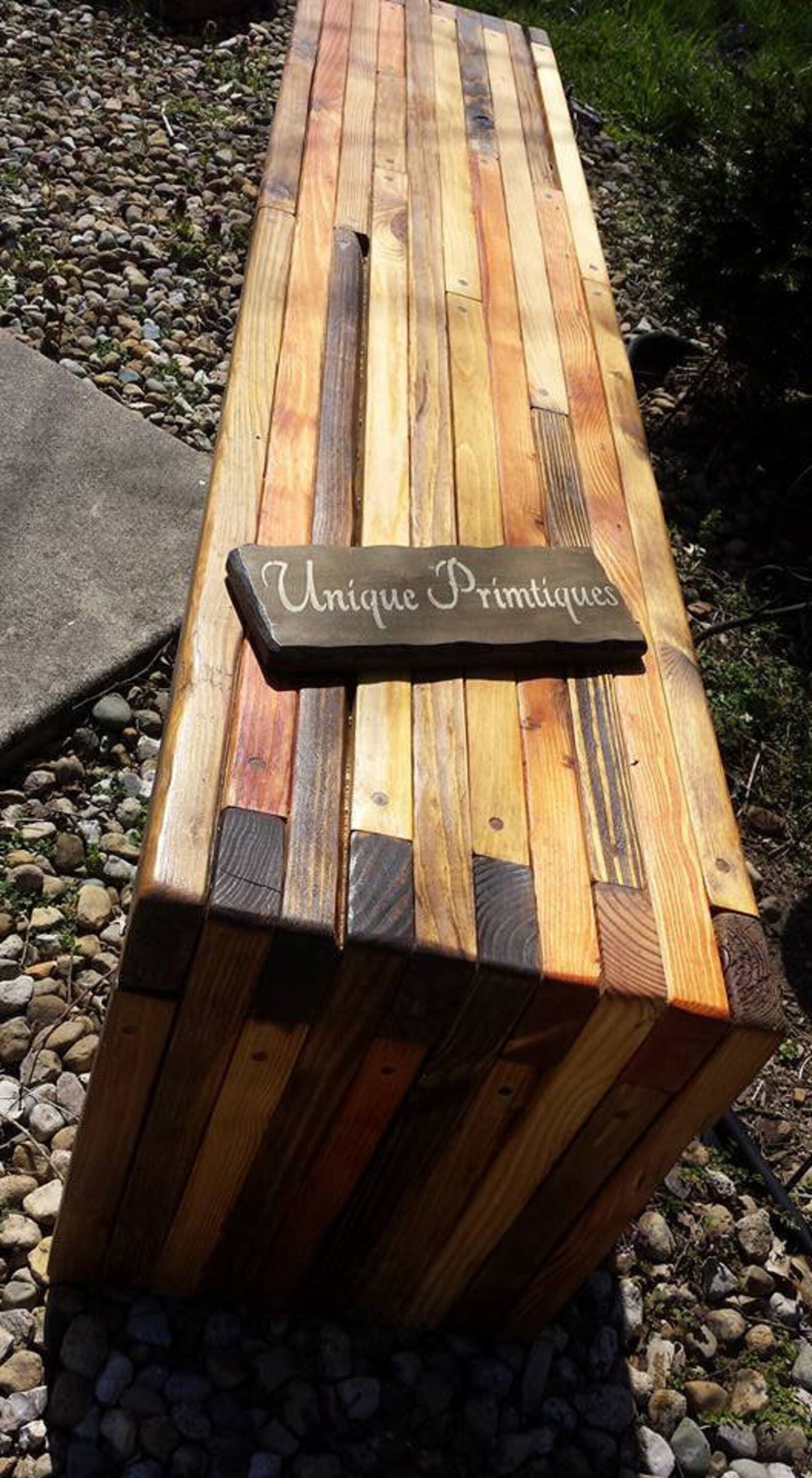Reclaimed PALLET WOOD Rustic Bench by Unique Primtiques Salvaged Pine ...