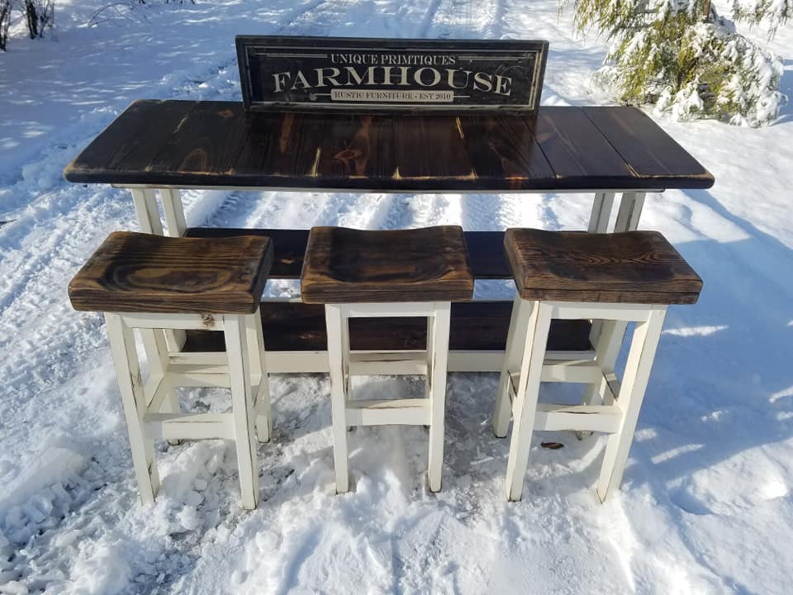 Rustic KITCHEN ISLAND BAR & X3 Stools Tall Table Work Bench | Etsy