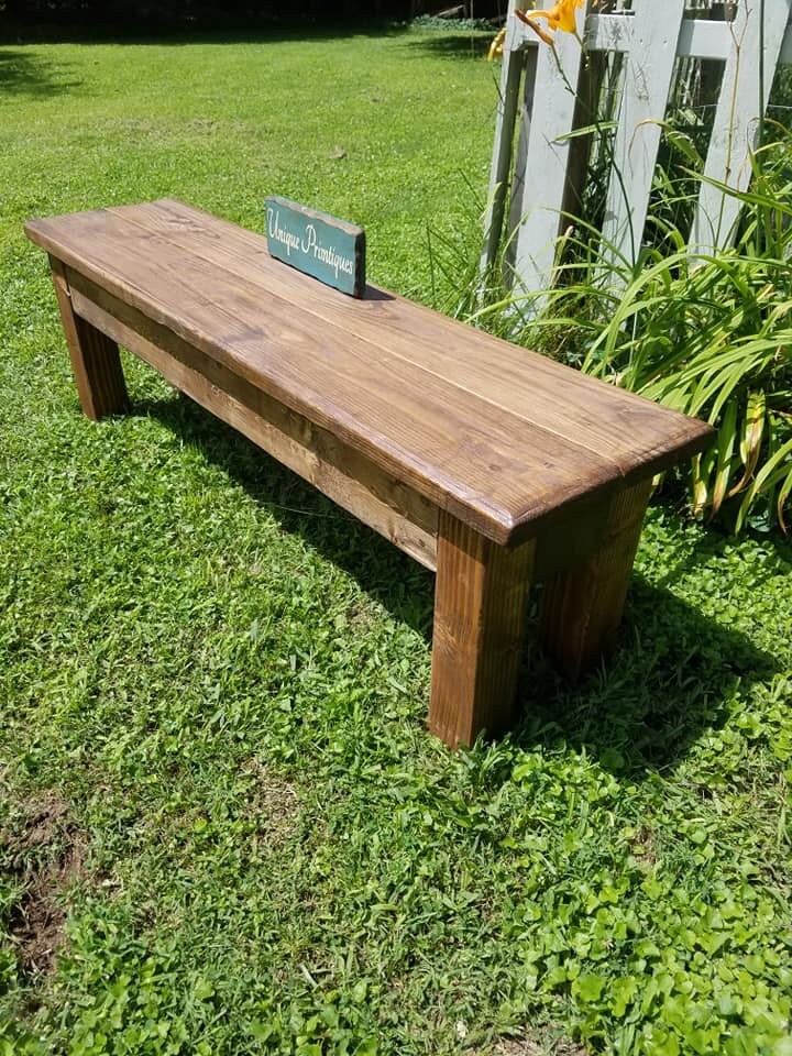 RUSTIC Wood Farmhouse BENCH Primitive Farm House Indoor Outdoor Kitchen ...