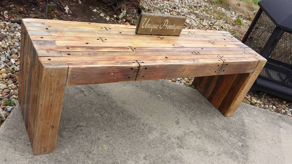 Reclaimed PALLET WOOD Rustic Bench by Unique Primtiques | Etsy