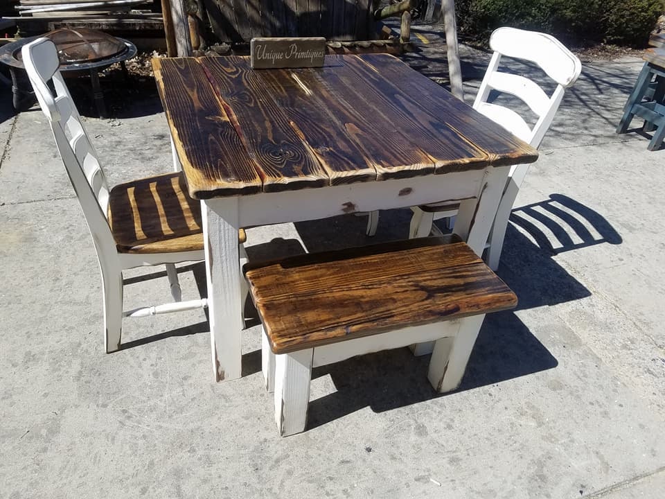 Rustic Farm House Kitchen Table & Two Chairs 3-piece Set Dark | Etsy