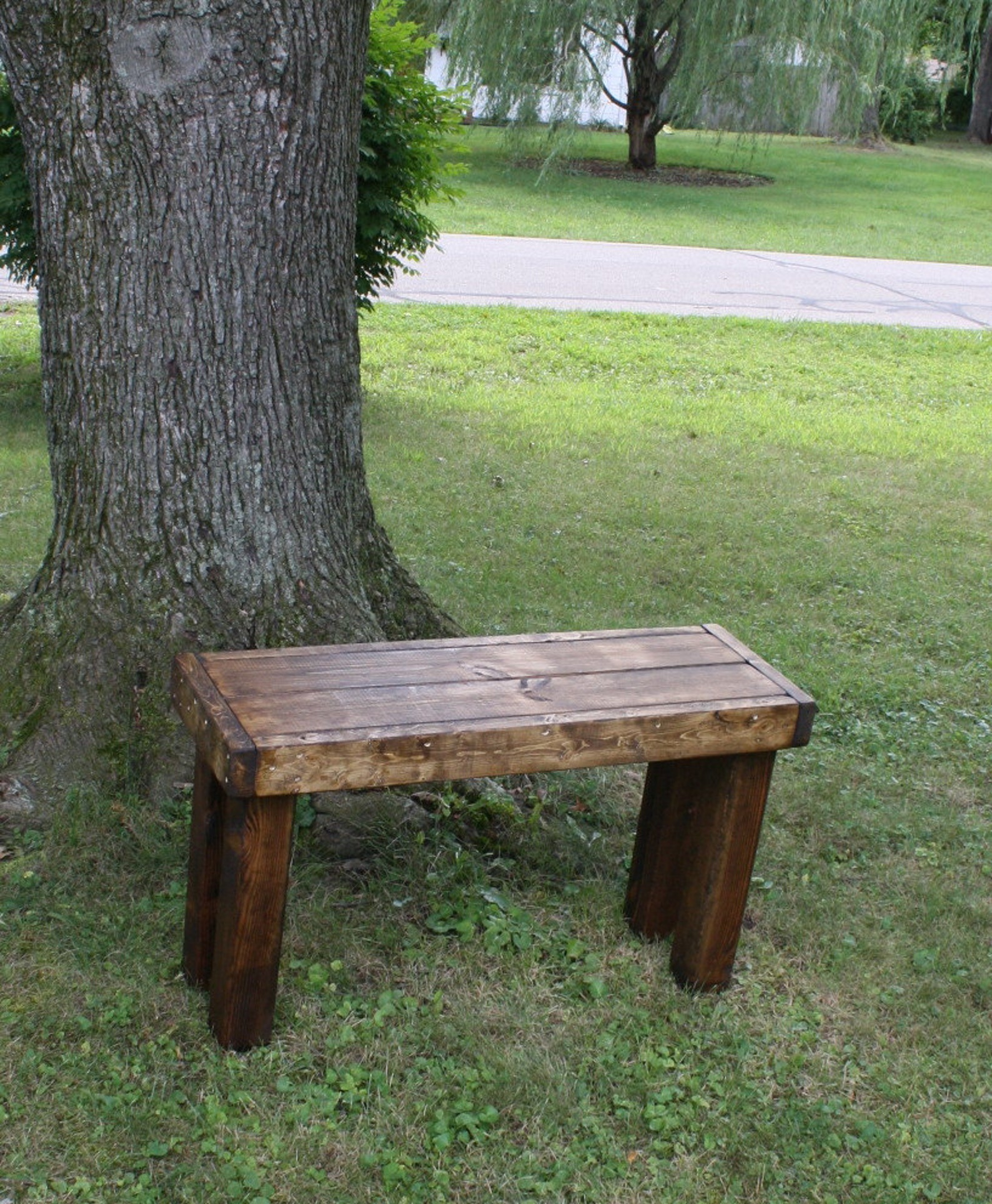 RUSTIC WOOD BENCH Dark Walnut Solid Wood Framed Bench - Etsy