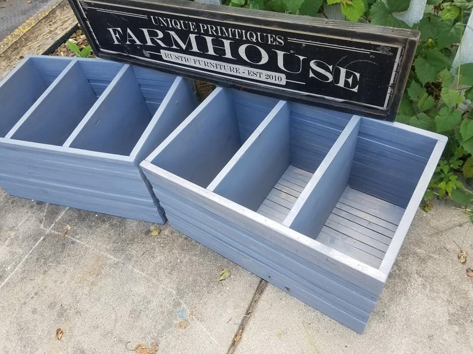 Rustic FARMHOUSE BOX CRATE Lot of Two W Dividers Bathroom Kitchen Wine ...