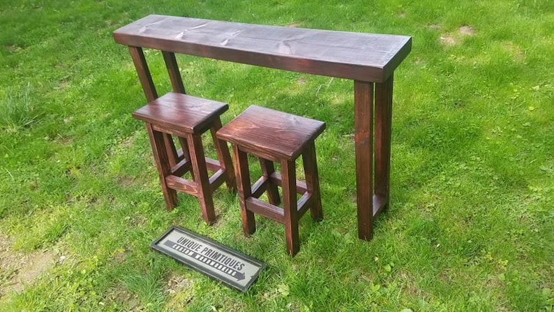 RUSTIC SOFA BAR Table With Two Bar Stools Reclaimed Woods Hand - Etsy