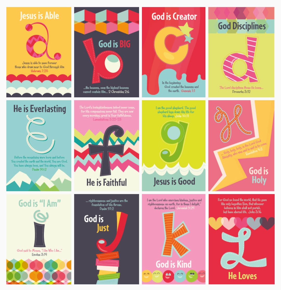 ABC Scripture Cards, Abc's of God Scripture Art, Christian Kids Set of ...