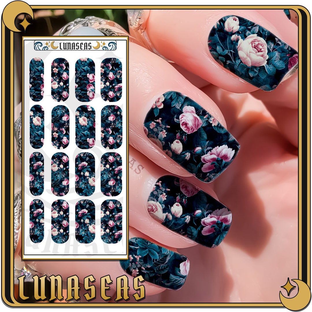 Dark Cottagecore Rose Nail Wraps – Floral Nail Decals - Etsy