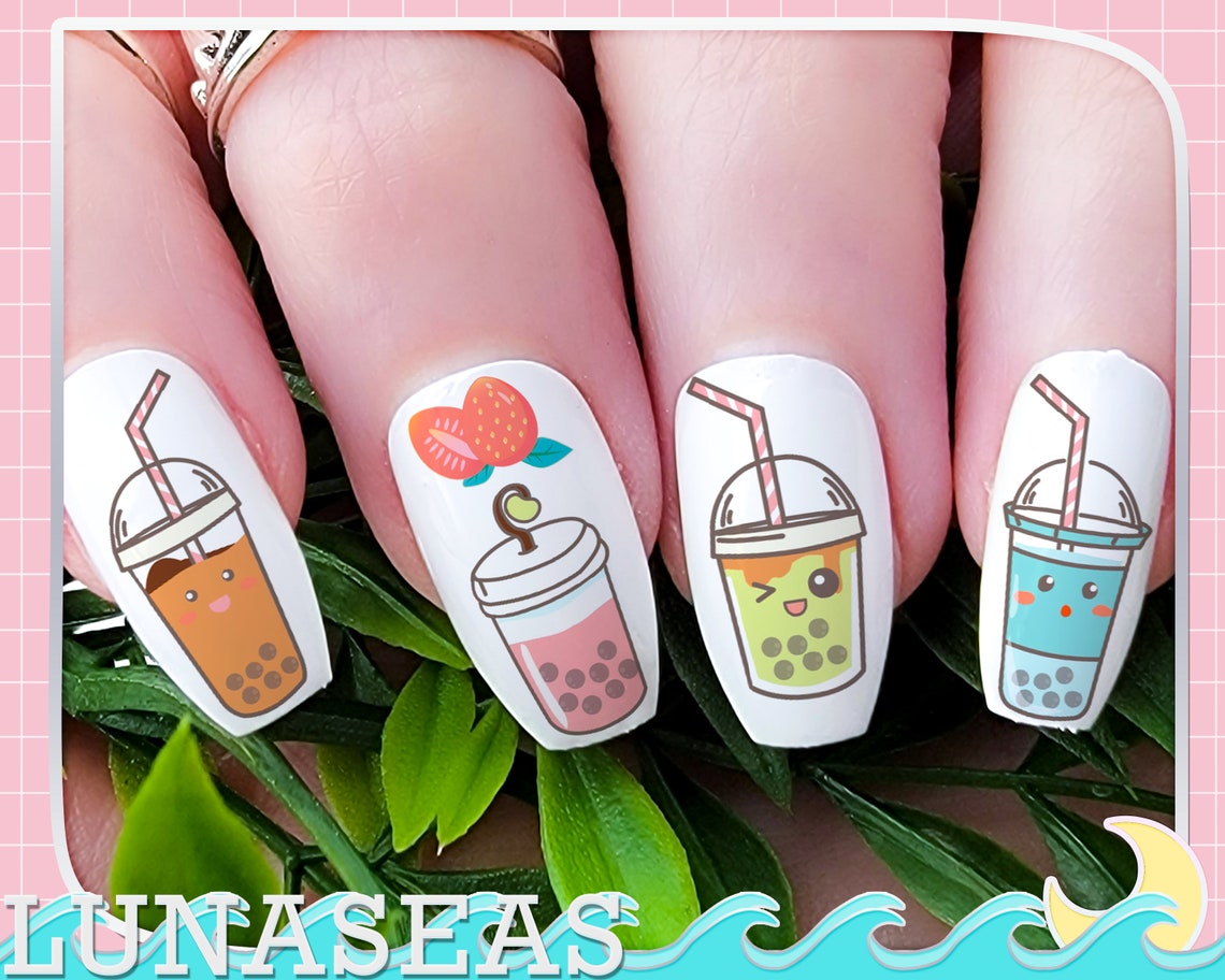 Bubble Tea Nail Decals Boba Nail Tattoos Chai Nails | Etsy
