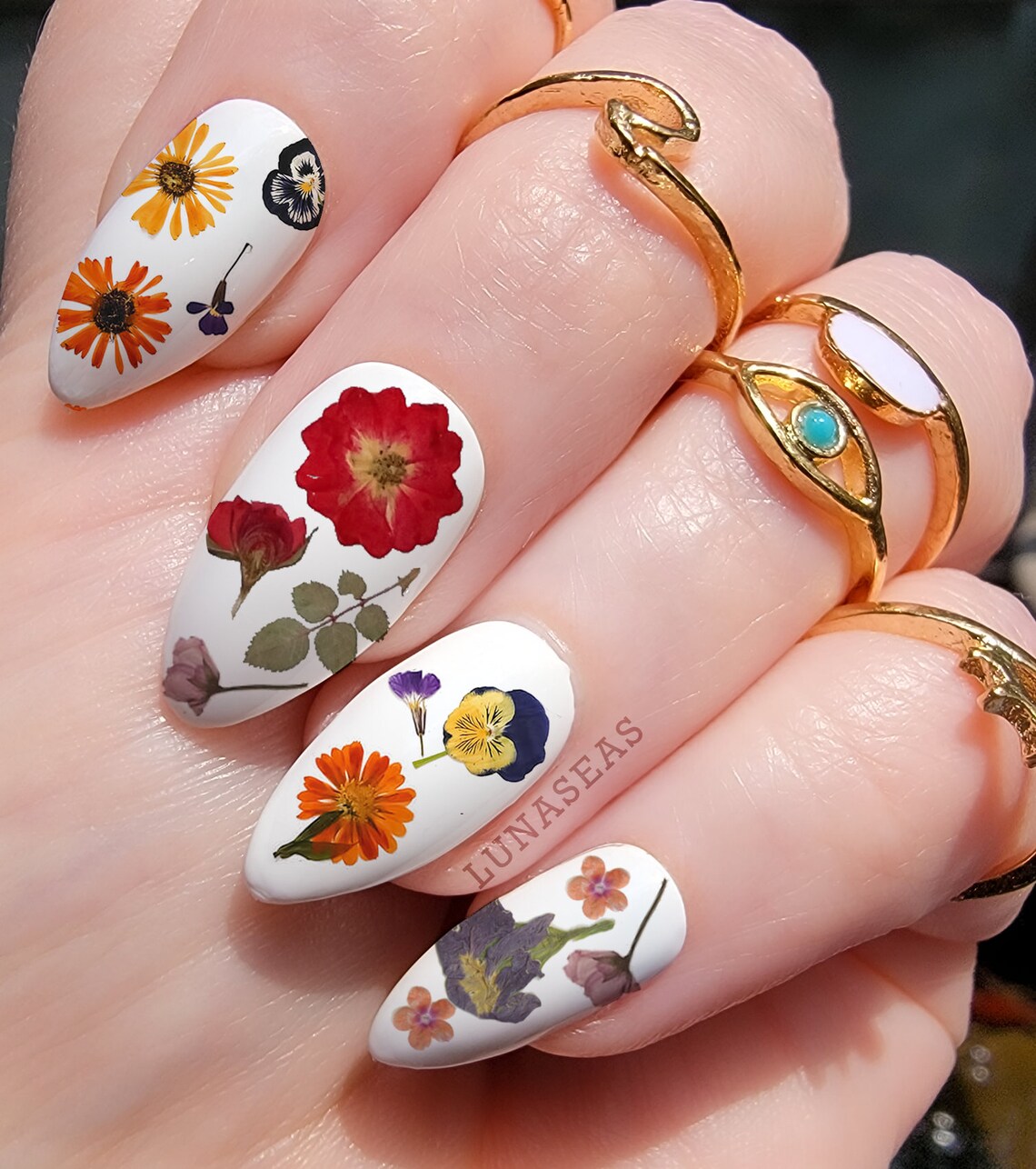 Tropical Pressed Flowers Nail Tattoos / Pressed Flower Nail - Etsy