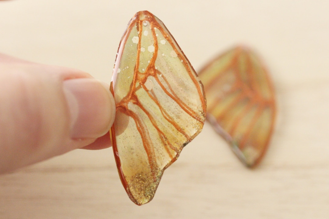 Copper Amber Glitter Butterfly Wings Handmade Resin Earring Components ...