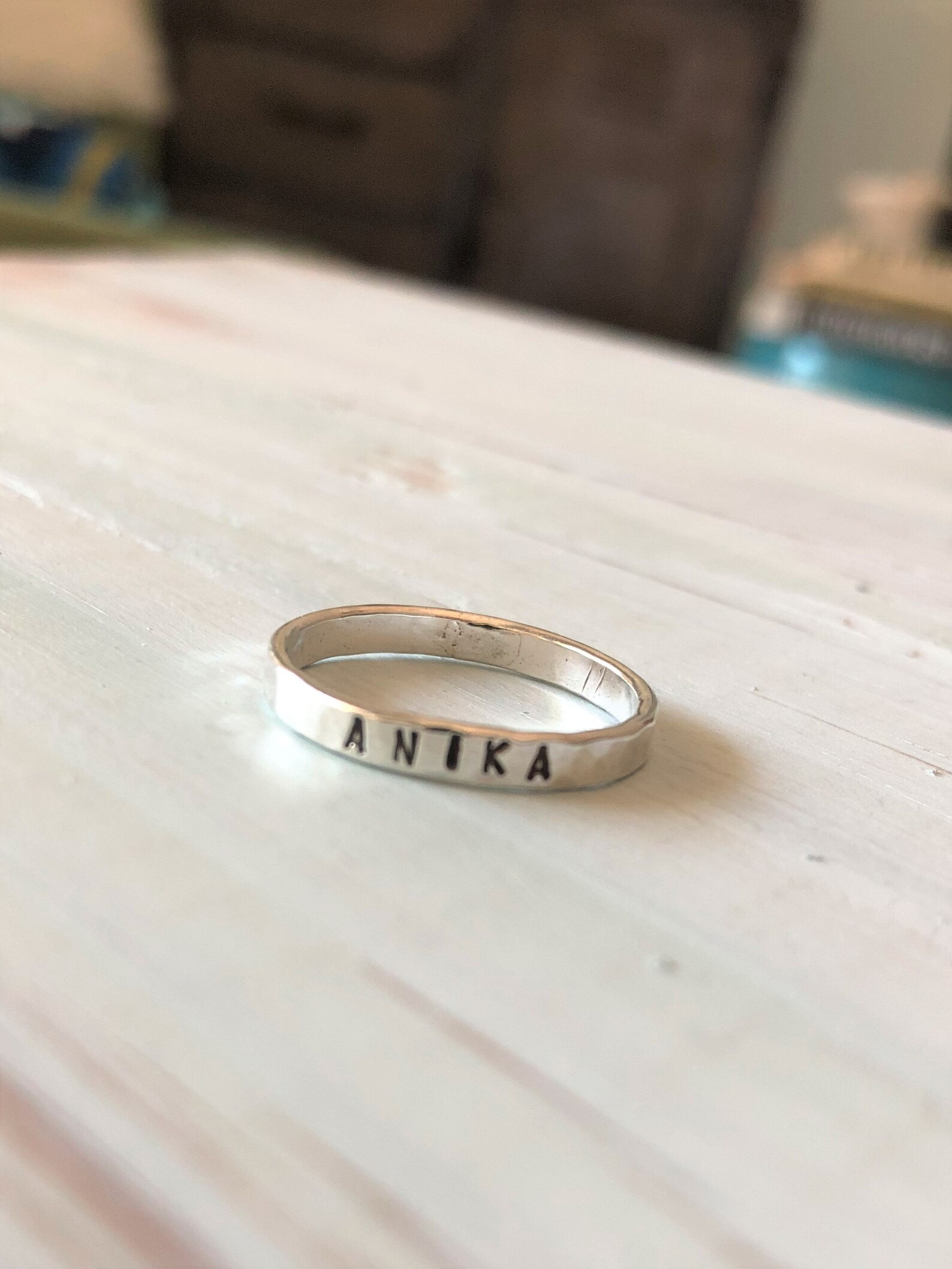 Sterling Silver Hammered Name Ring - Etsy