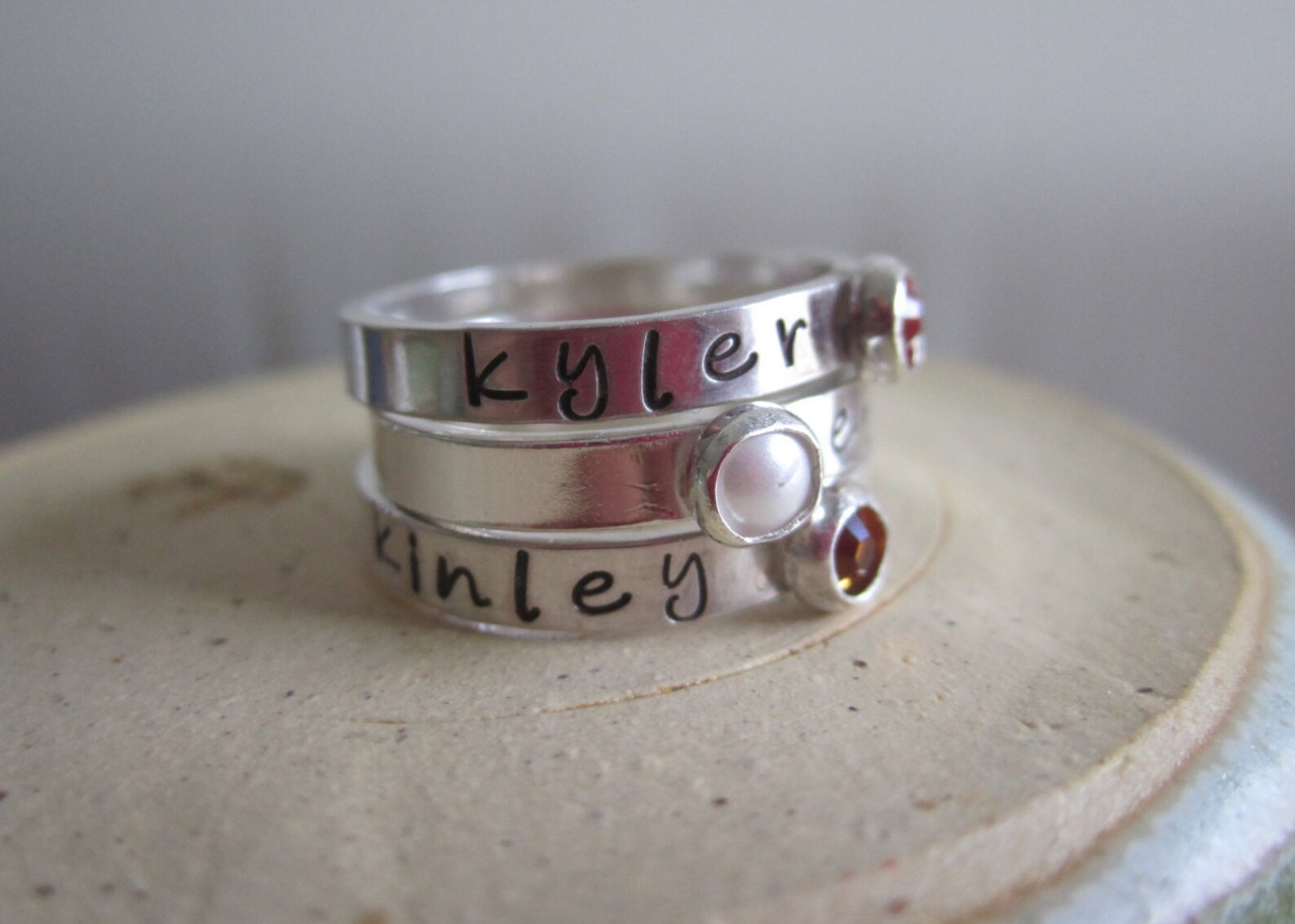 Sterling Silver Name & Birthstone Ring - Etsy