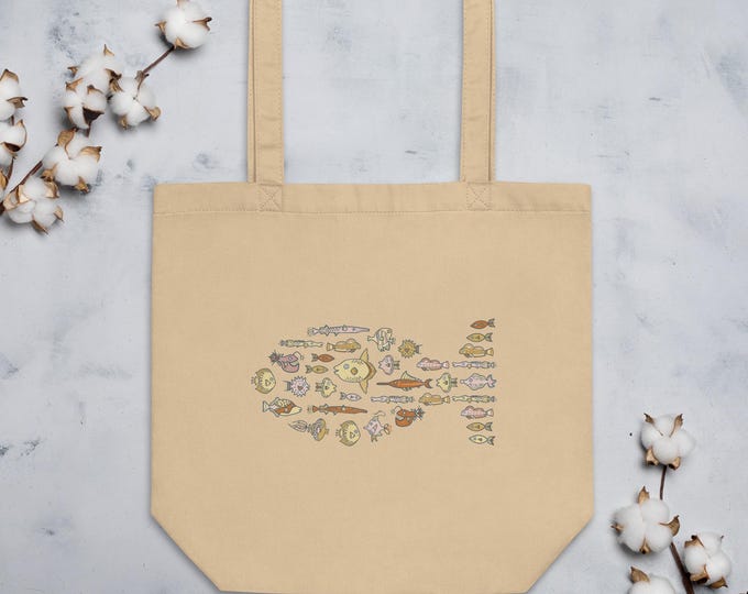 Fish Cotton Tote Bag, Fish Tote Bag, Fish Bag, Design by Miumaxgift ...