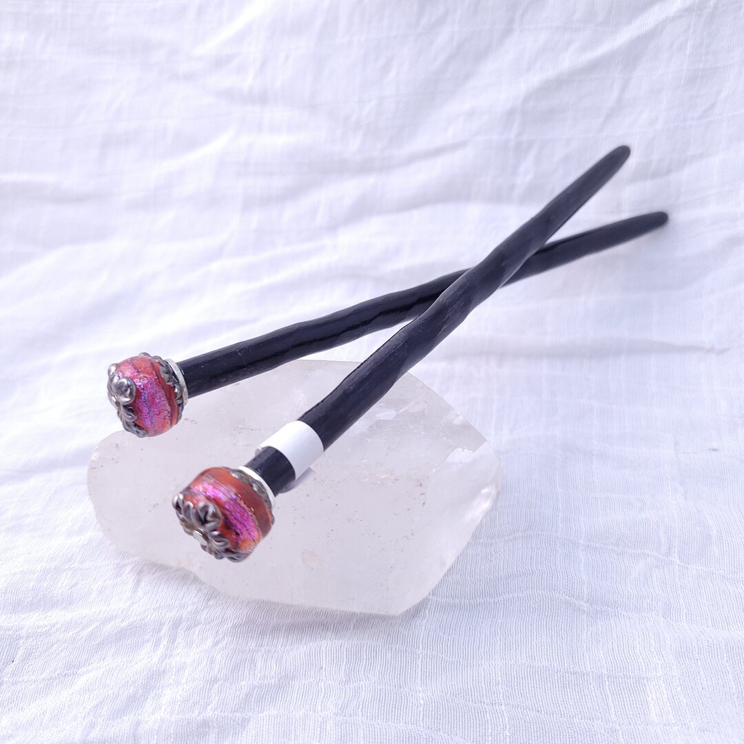 Pink Dichroic Floral Beaded Glass Hair Sticks - Etsy