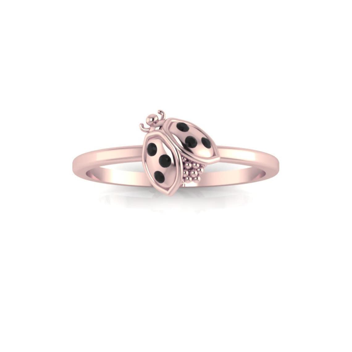 14K Gold Ladybug Ring Love Bug Ring Lucky Black Diamonds Ring - Etsy