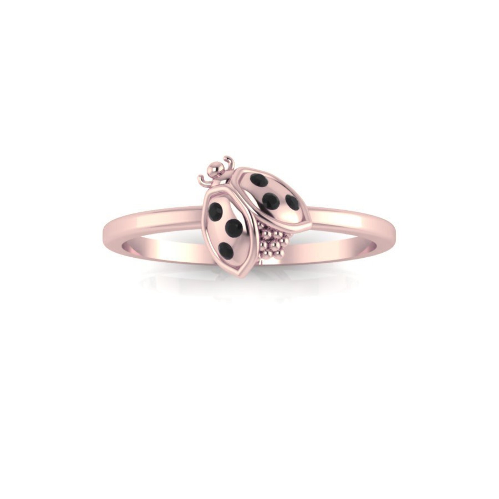 14K Gold Ladybug Ring Love Bug Ring Lucky Black Diamonds Ring Wish Ring ...