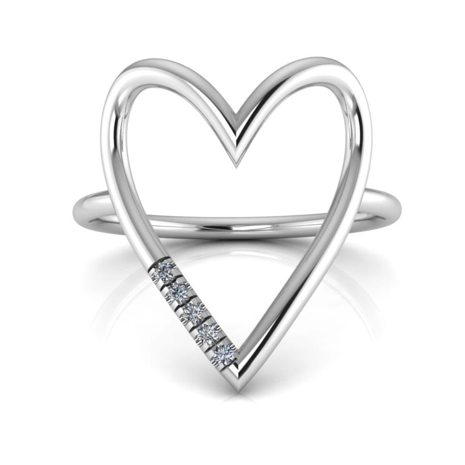 Heart Shaped Diamond Ring Large Heart Ring Solid 14K Gold | Etsy