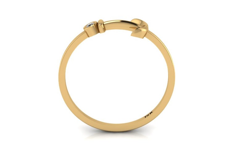 14K Anchor Ring Diamond Anchor Solid Yellow Gold Sailor Jewelry Marine ...