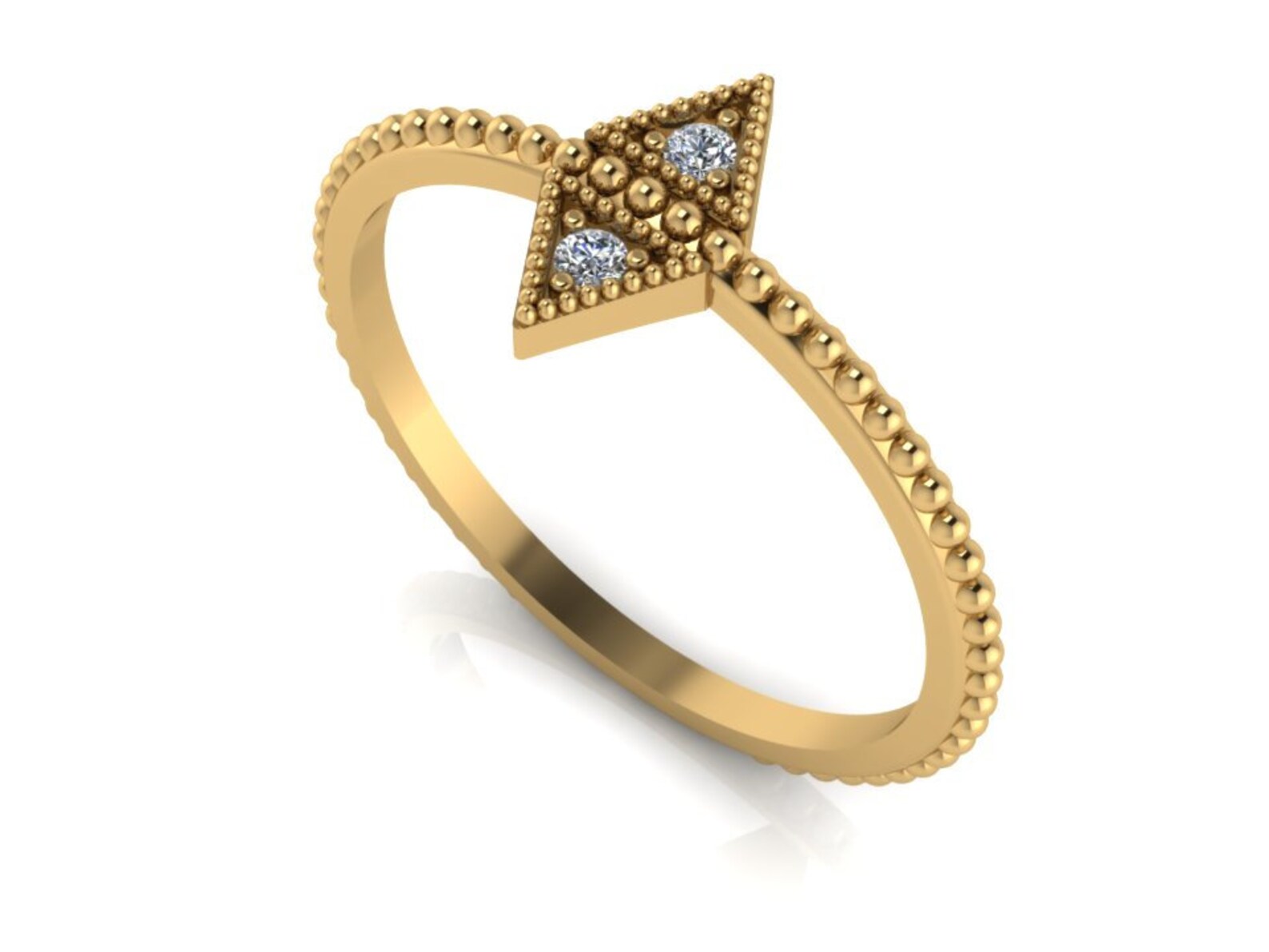 14K Gold Ring Triangle Ring Beaded Vintage Ring Antique Style Gold Ring ...