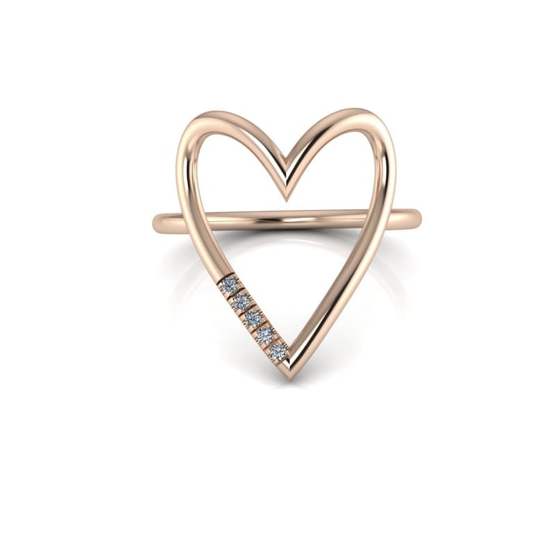 Heart Shaped Diamond Ring Large Heart Ring Solid 14K Gold - Etsy