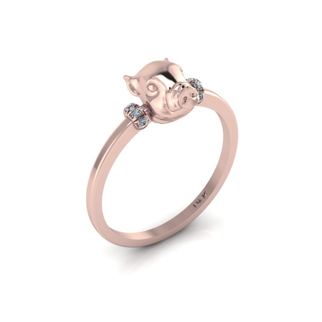14K Gold Piggy Bank Ring Good Luck Gift 14K Rose Gold Baby Pig - Etsy