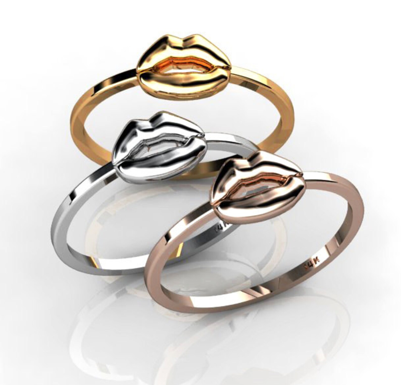 Lips Ring Stacking Kiss Ring 14k Rose Gold Ring Delicate Ring - Etsy