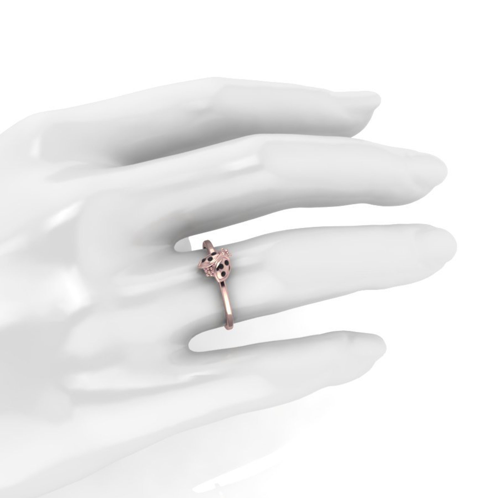 14K Gold Ladybug Ring Love Bug Ring Lucky Black Diamonds Ring Wish Ring ...