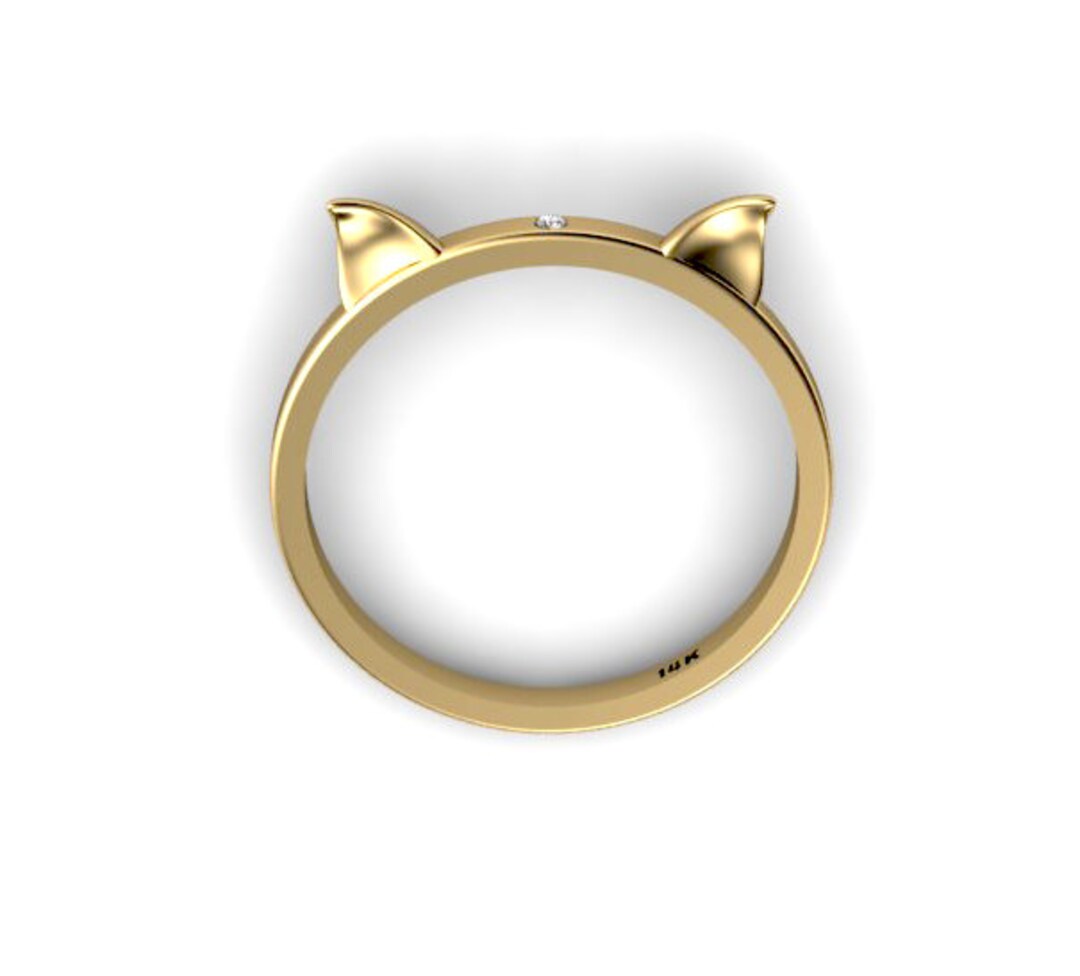 Cat Ears Ring Boho Jewelry Ring Pet Lover Gift 14K Yellow Gold Anime ...