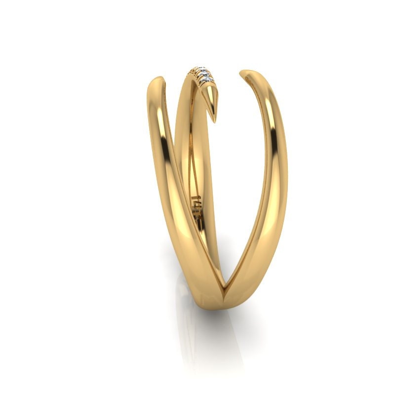 14K Gold Modern Yellow Gold Claw Ring White Diamonds Unique - Etsy