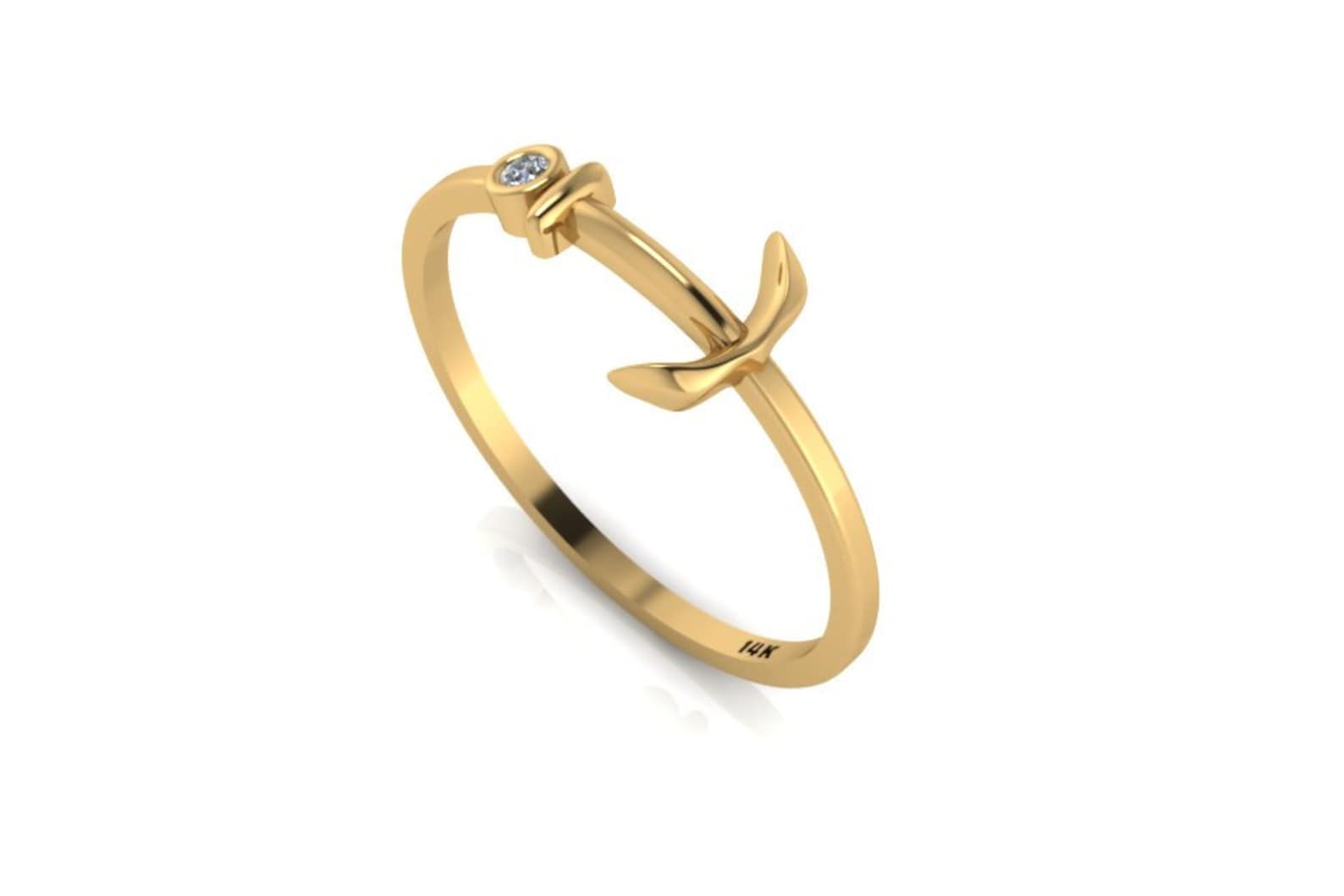 14K Anchor Ring Diamond Anchor Solid Yellow Gold Sailor - Etsy