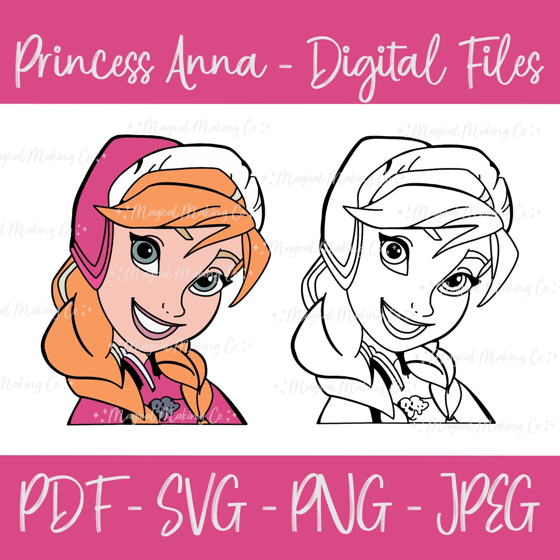 Princess Anna Head (frozen) Digital Files - Svg/pdf/png/jpeg - Kids ...