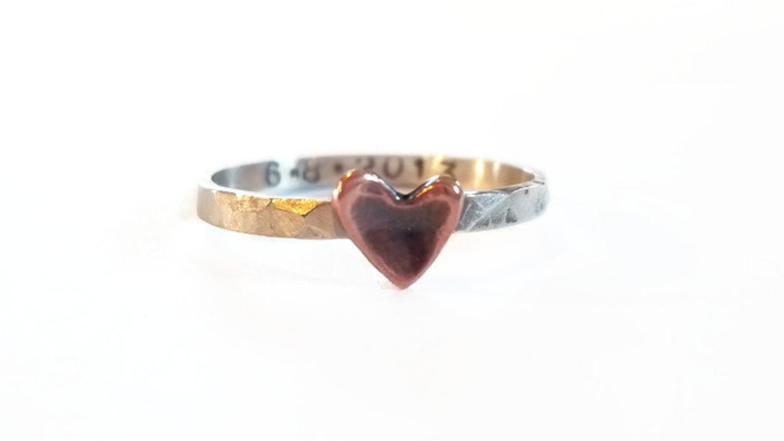 Personalized Ring copper Heart Stack Ring Initial Ring | Etsy