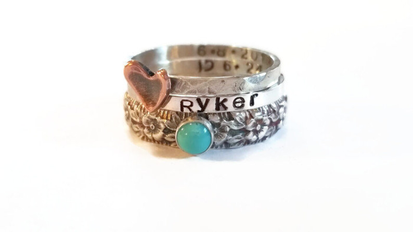 Personalized Ring copper Heart Stack Ring Initial Ring | Etsy