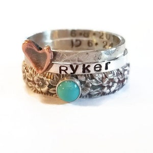 Personalized Ring, Copper Heart, Stack Ring, Initial Ring, Mother Ring, Stacking Ring, Hand ...