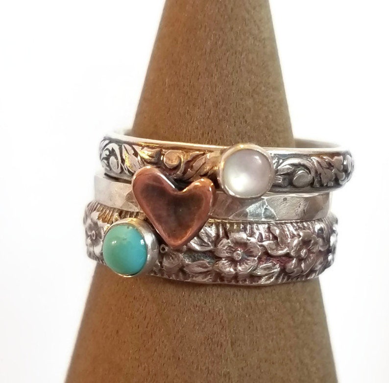 Personalized Ring copper Heart Stack Ring Initial Ring | Etsy