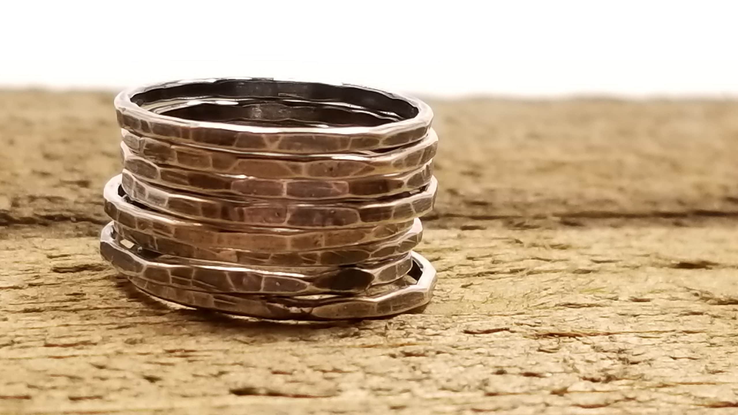 Rustic Stack Ring Set Sterling silver Oxidized Ring | Etsy