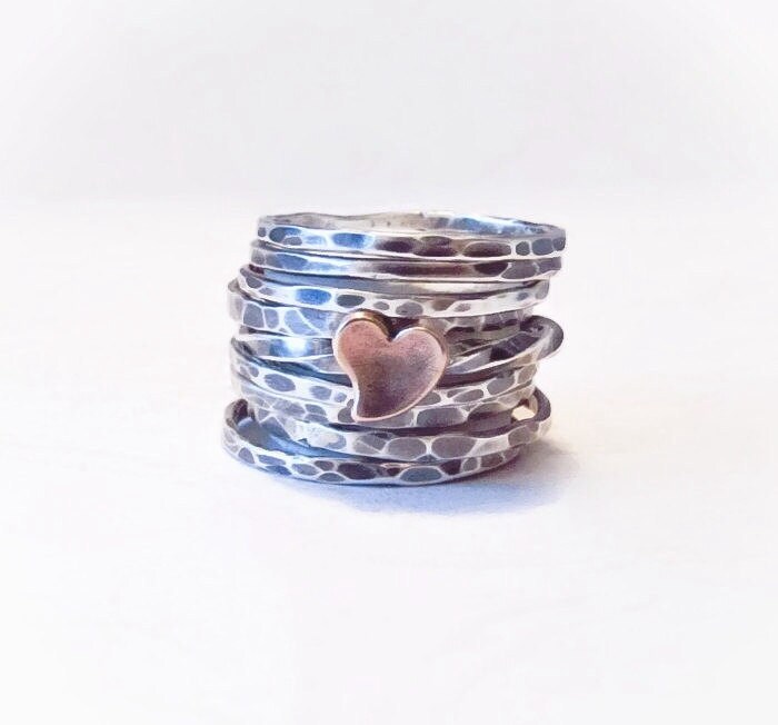 Rustic Stack Ring Set, Sterling Silver, Oxidized Ring, Hammered Ring ...