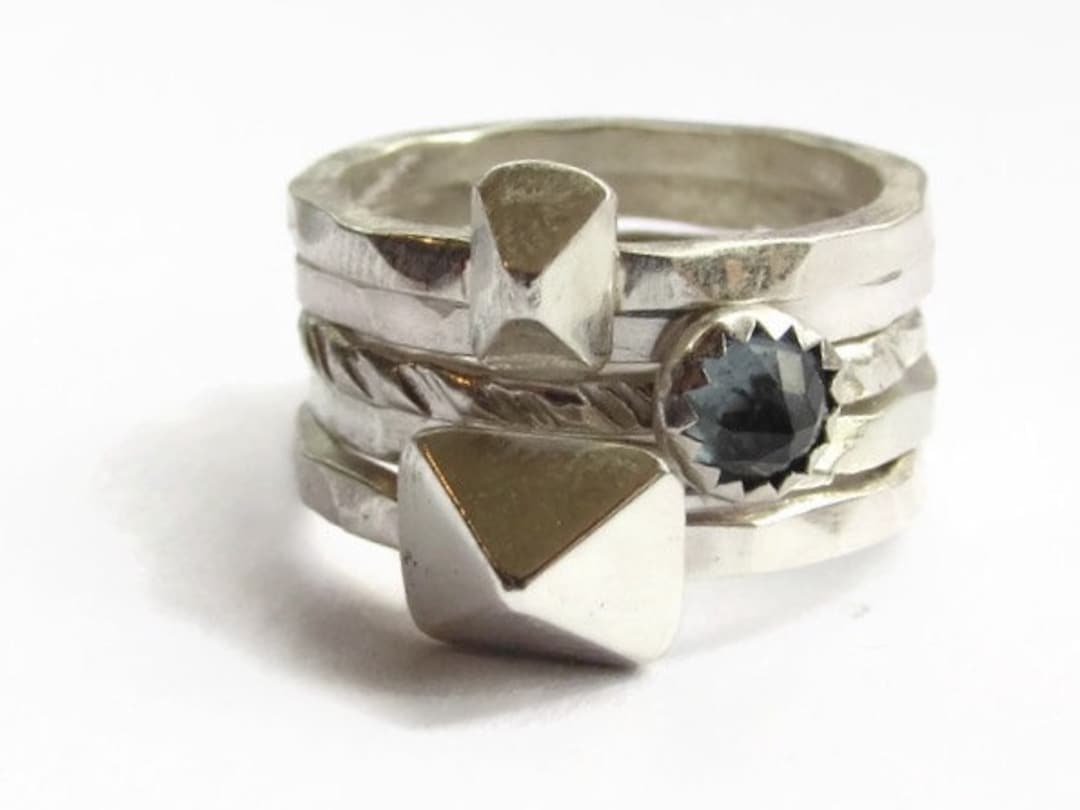 Stud Stack Ring,stud Ring, Spinel Stack Ring, Hammered Square Band,rock ...