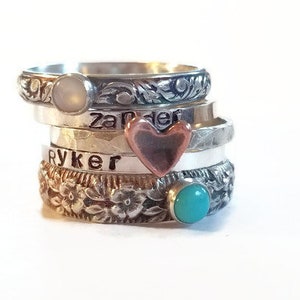 Personalized Ring, Copper Heart, Stack Ring, Initial Ring, Mother Ring, Stacking Ring, Hand ...