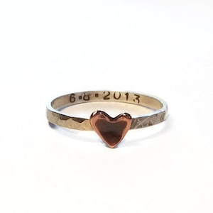 Personalized Ring, Copper Heart, Stack Ring, Initial Ring, Mother Ring, Stacking Ring, Hand ...