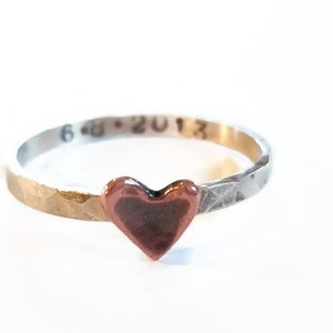 Personalized Ring, Copper Heart, Stack Ring, Initial Ring, Mother Ring, Stacking Ring, Hand ...