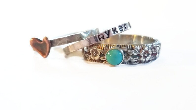 Personalized Ring copper Heart Stack Ring Initial Ring | Etsy