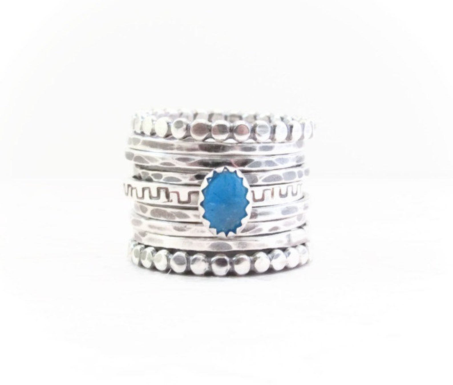 Rustic Stack Ring Set, Sterling Silver, Oxidized Ring, Hammered Ring ...