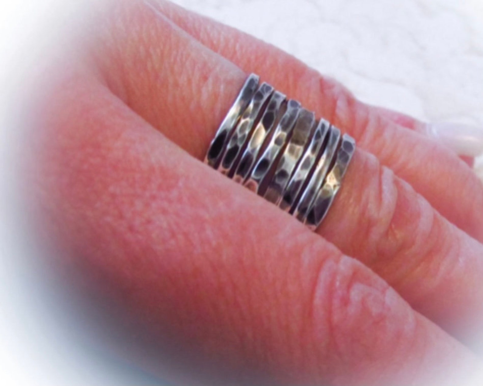 Rustic Stack Ring Set, Sterling Silver, Oxidized Ring, Hammered Ring ...