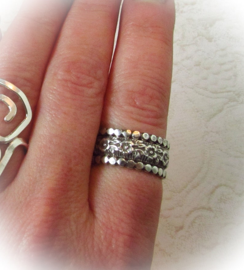 Sterling Silver Flower Ring Floral Ring Rose Ring Stack | Etsy