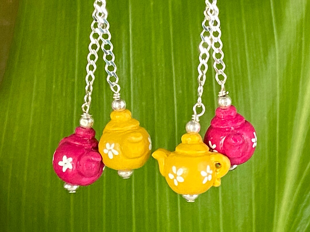 Tea Pot Earrings With Peruvian Ceramic Beads - Etsy
