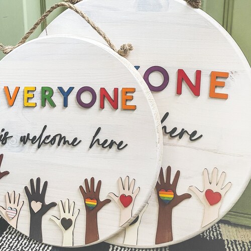 Everyone is Welcome Here Door Hanger Laser Cut Door Hanger | Etsy
